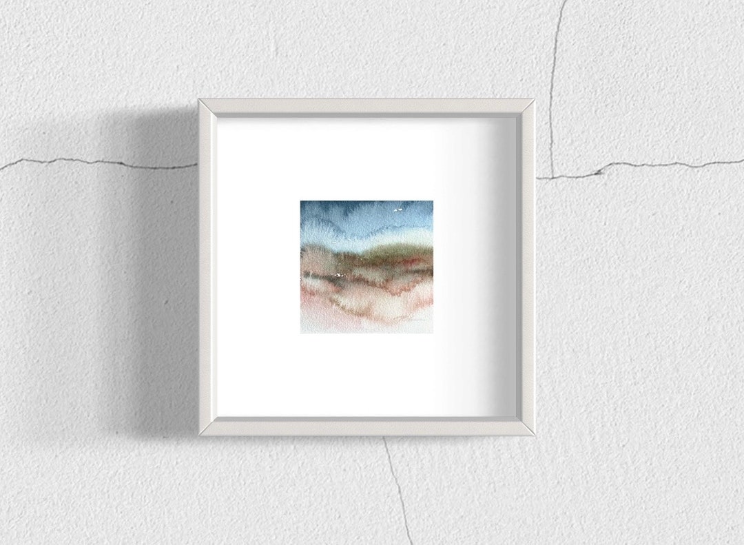 Small Original Abstract Watercolor Landscape, Square 4x4 Inch Moody ...
