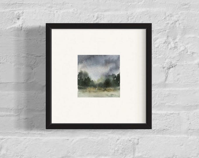 Small 4x4” Original Abstract Watercolor Landscape, Small Square Moody ...