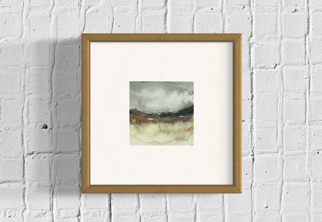 Small Original Abstract Watercolor Landscape, Small Square 4x4 ...