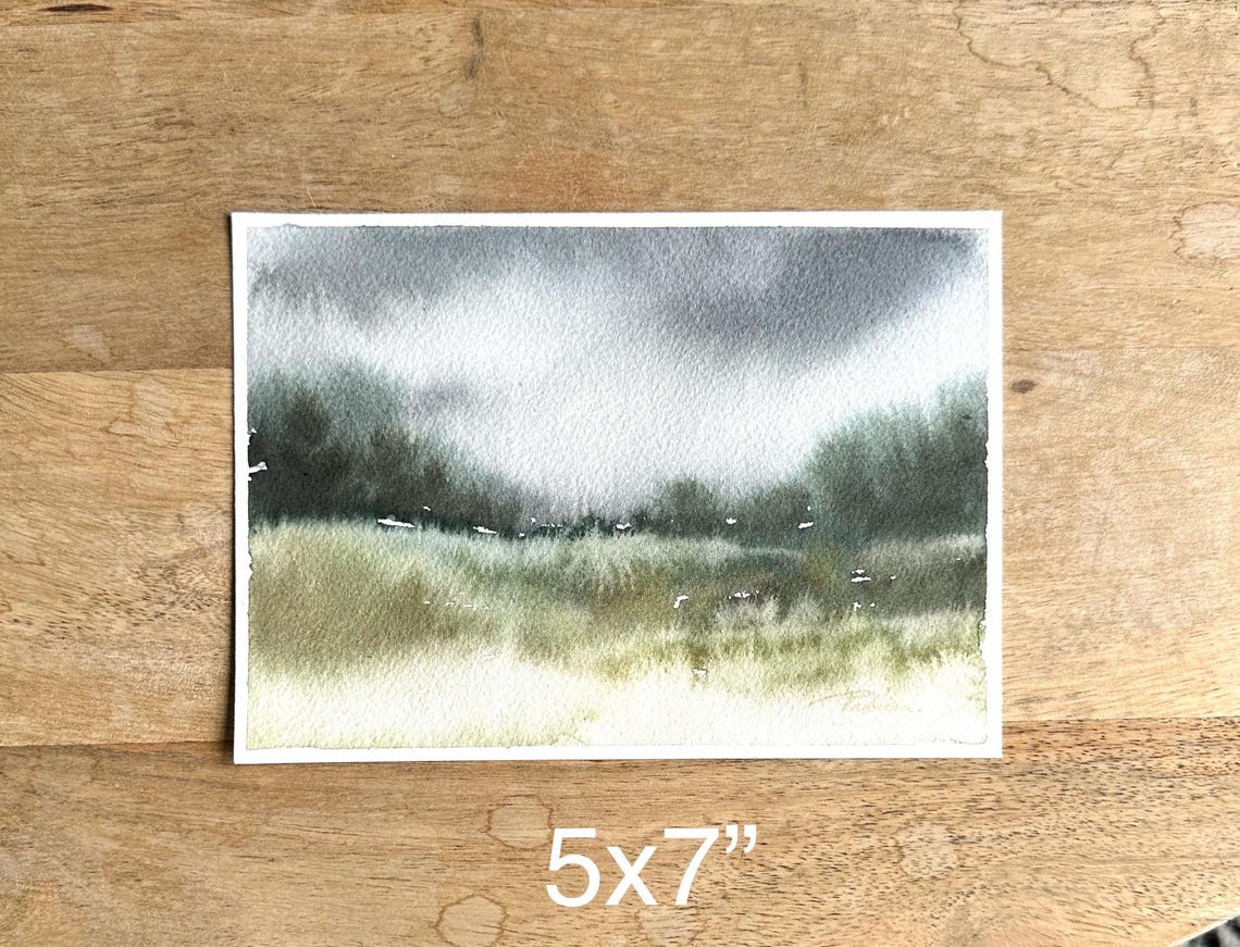 Small 5x7 Original Abstract Watercolor Landscape, Moody Landscape Wall ...