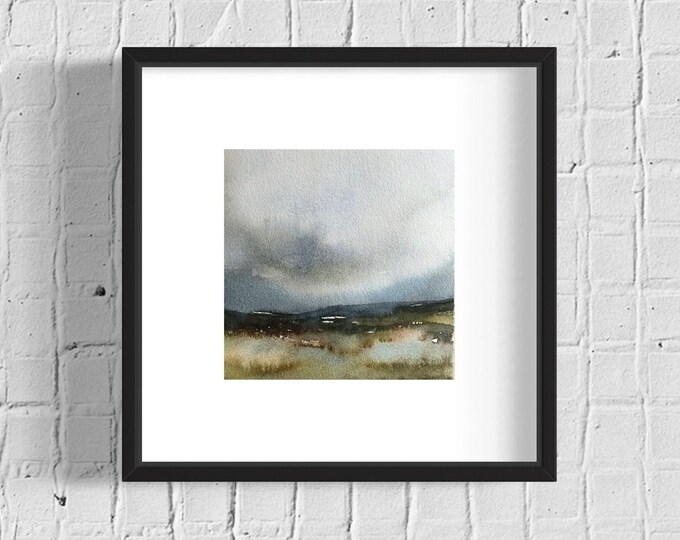 Small Original Abstract Watercolor Painting, 7x7” Landscape Square Wall ...