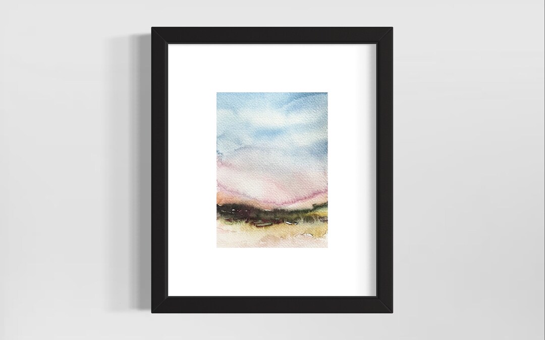 Small Originals Abstract Watercolor Landscape Painting, 5x7” Small Pink ...
