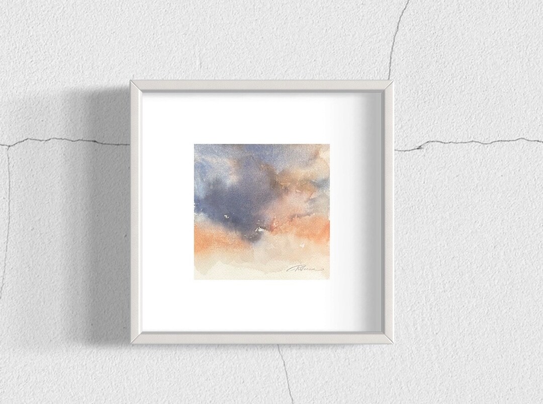 Small Original Abstract Watercolor Painting, Pink and Blue Mini Square ...