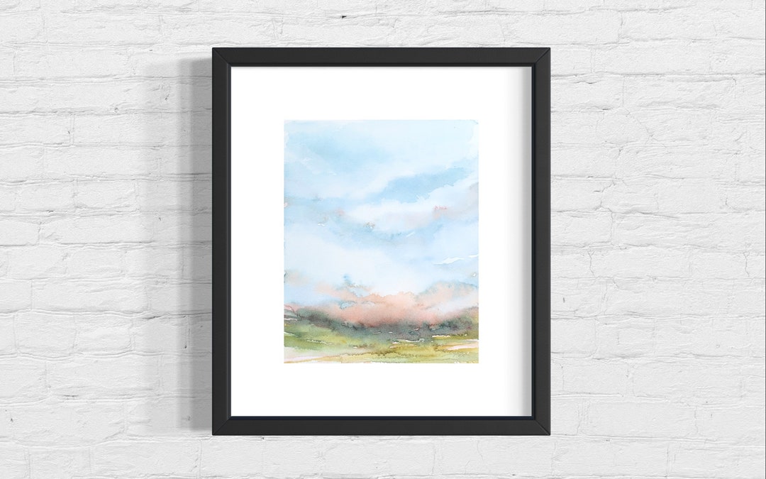 Small Original Abstract Watercolor Landscape Painting, Vertical Pink ...
