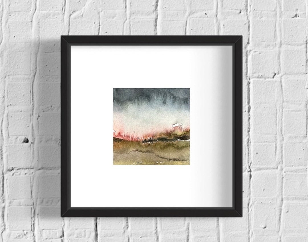 Small 4.5x4.5” Original Abstract Watercolor Landscape, Mini Square ...