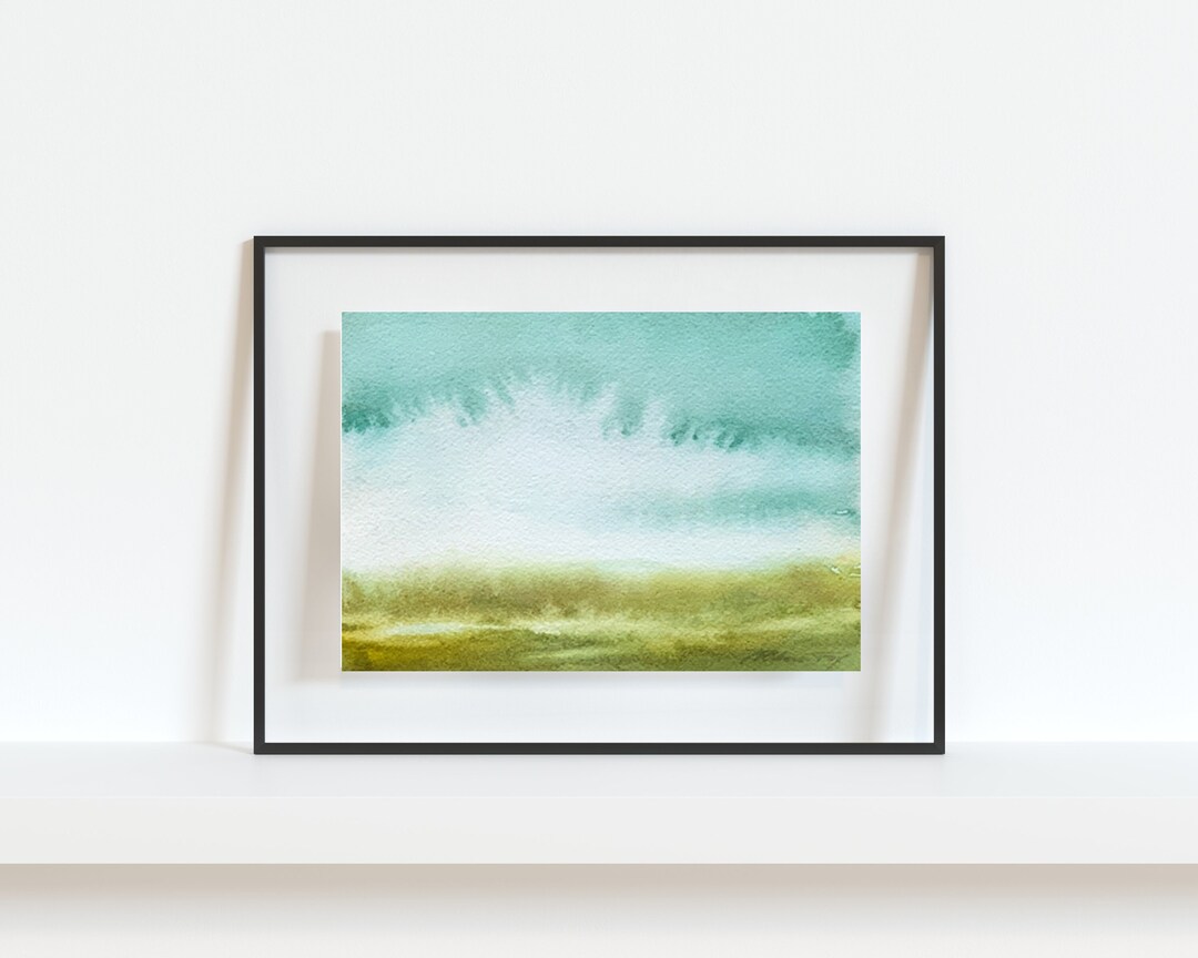 Small Original Abstract Watercolor Landscape Painting, 5x7” Teal ...