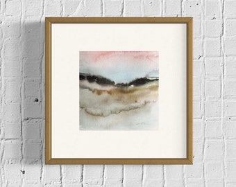 Small Original Abstract Watercolor Painting, Tiny Pink 4x4” Square Wall ...