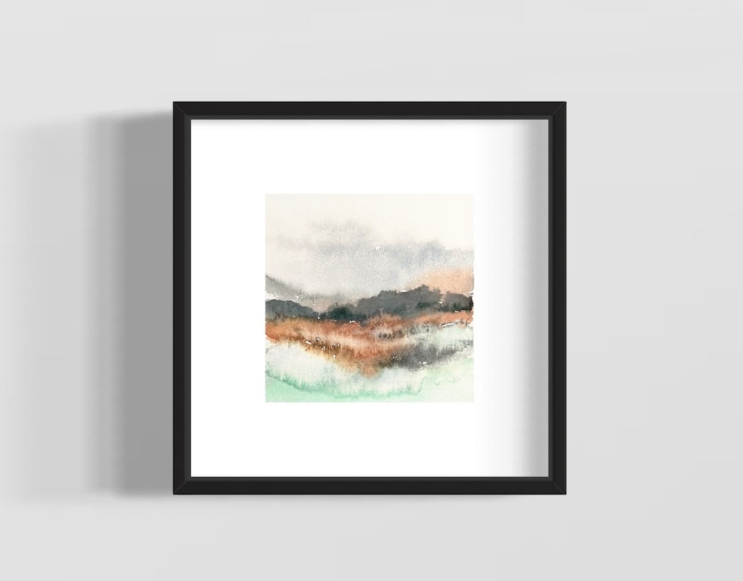 Small Original Abstract Watercolor Painting, 7x7” Landscape Square Wall ...