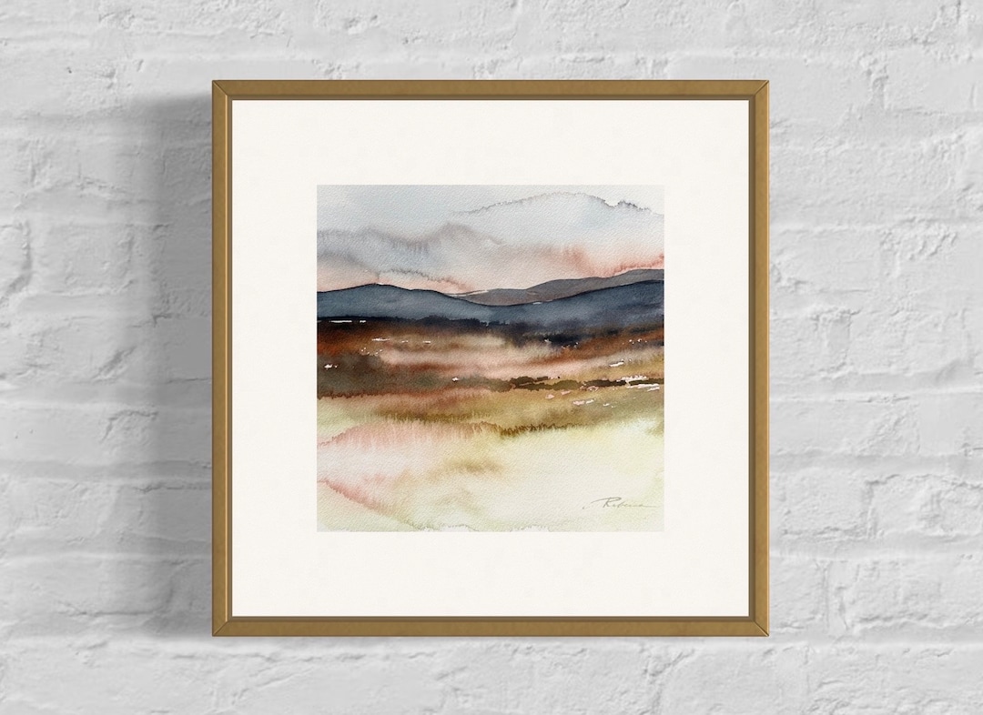 Original Abstract Watercolor Landscape, Small 10x10” Square Abstract ...