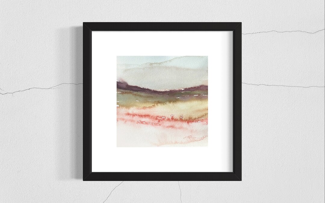 Original Abstract Landscape Watercolor Painting, Square 8x8” Colorful ...