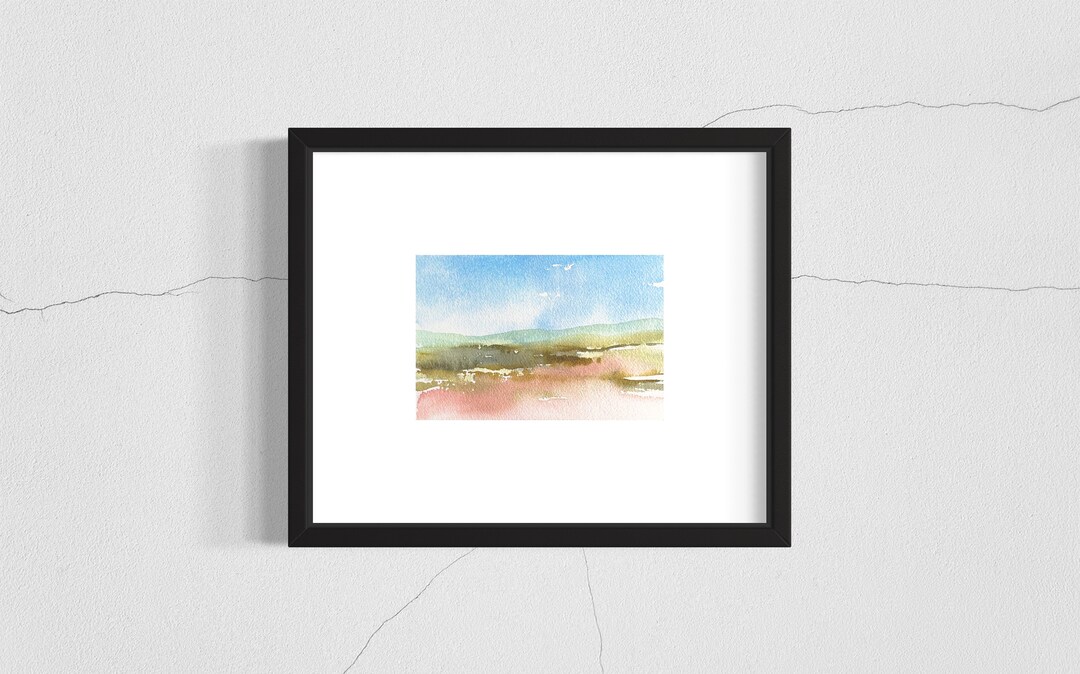 Small Original Abstract Watercolor Landscape, 5x7 Horizontal Landscape ...