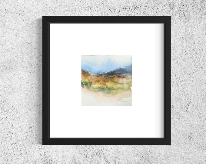 Small 4x4" Original Abstract Watercolor Landscape, Miniature Square ...