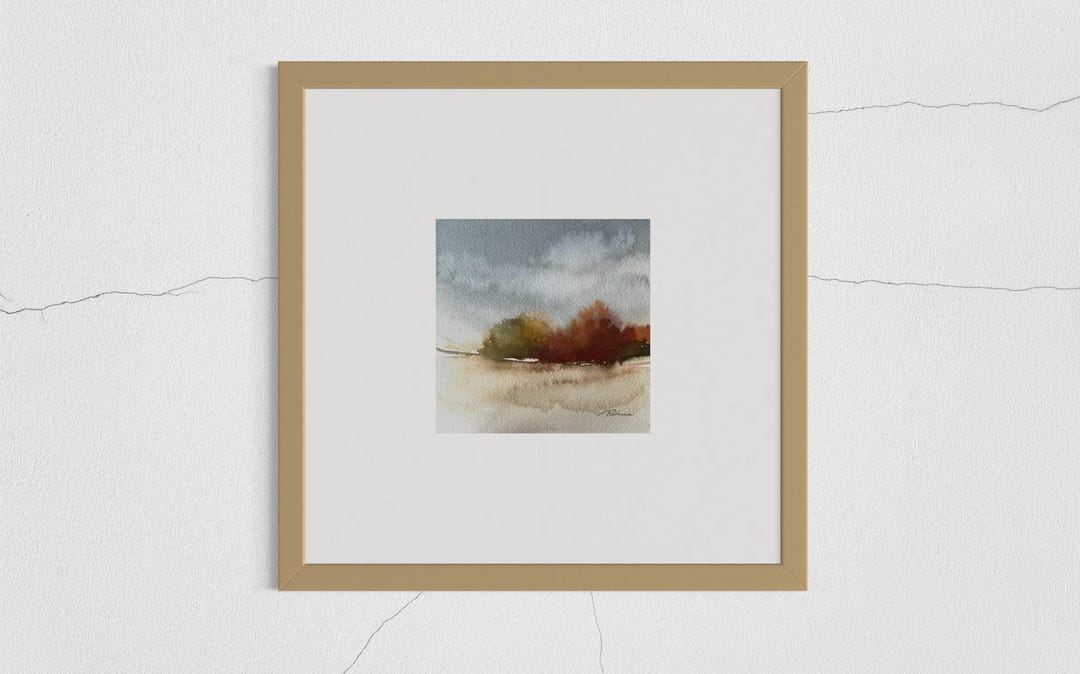 Small Abstract Original Watercolor Painting, 5x5” Autumn Mini Wall Art ...