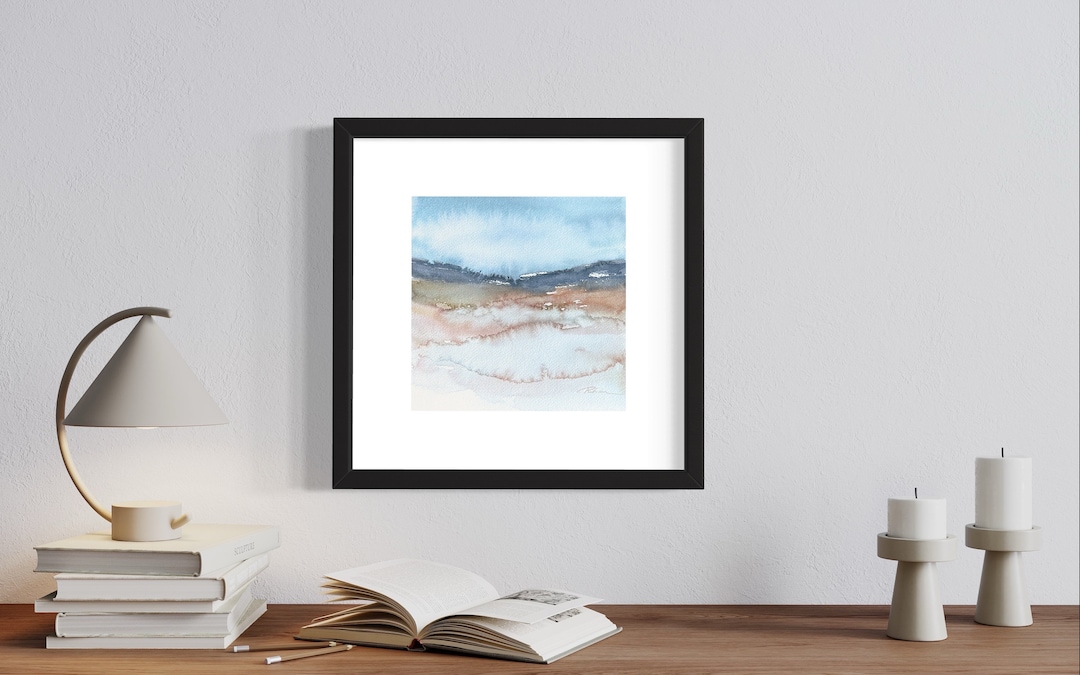 Small Original Abstract Watercolor Landscape Painting, Cloudy Landscape ...