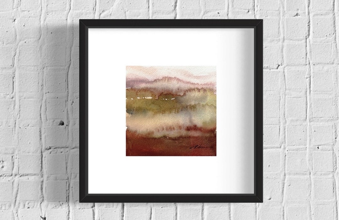 Small Original Abstract Watercolor Landscape Painting, 6x6” Square ...