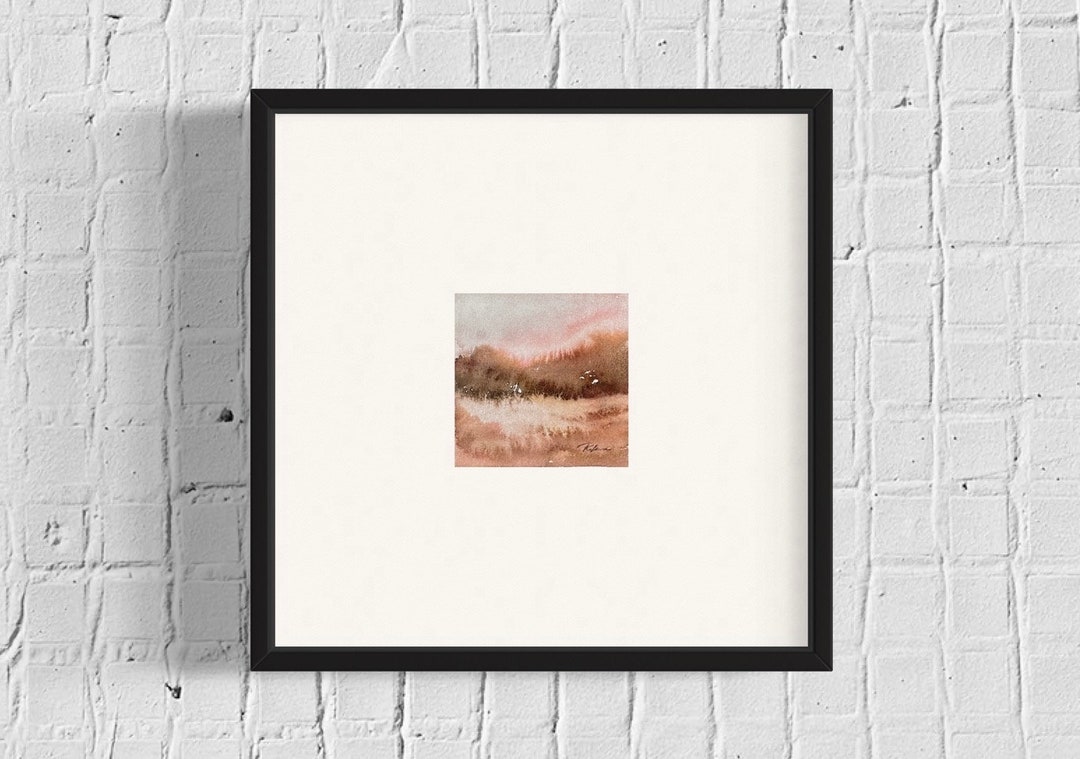 Small Original Abstract Watercolor Painting, Tiny Pink 4x4” Square Wall ...