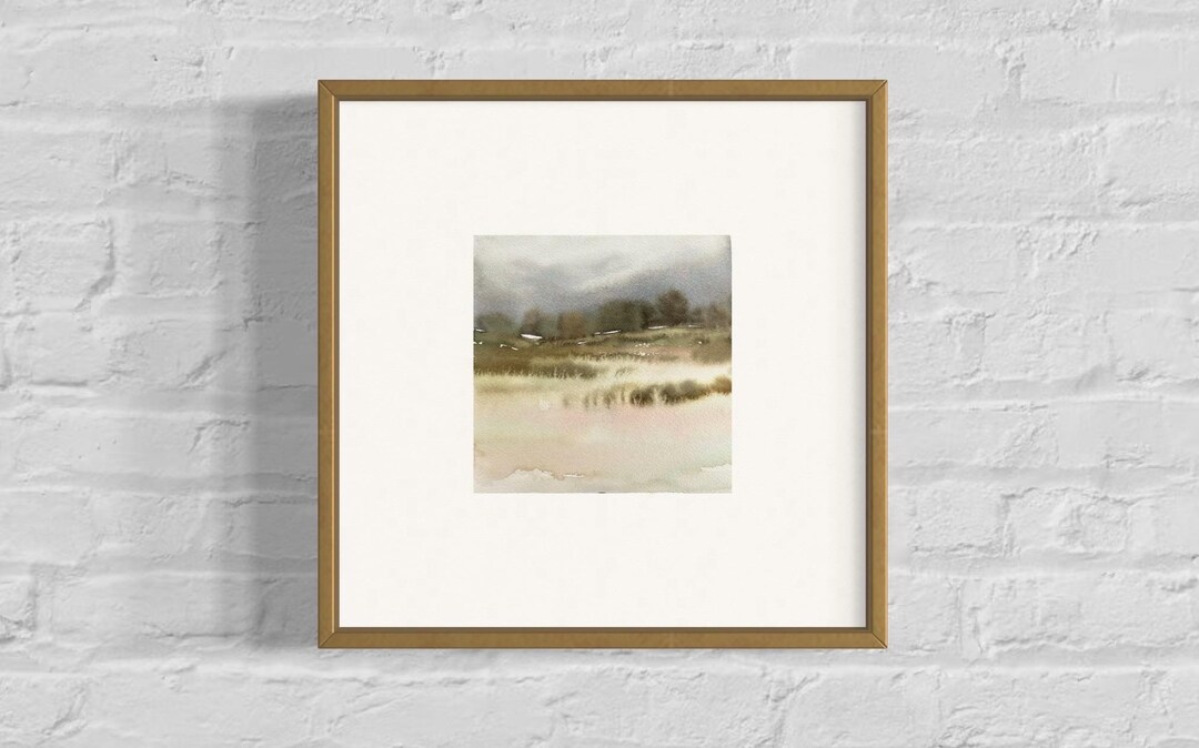 Small Original Abstract Watercolor Painting, 7x7” Landscape Square Wall ...