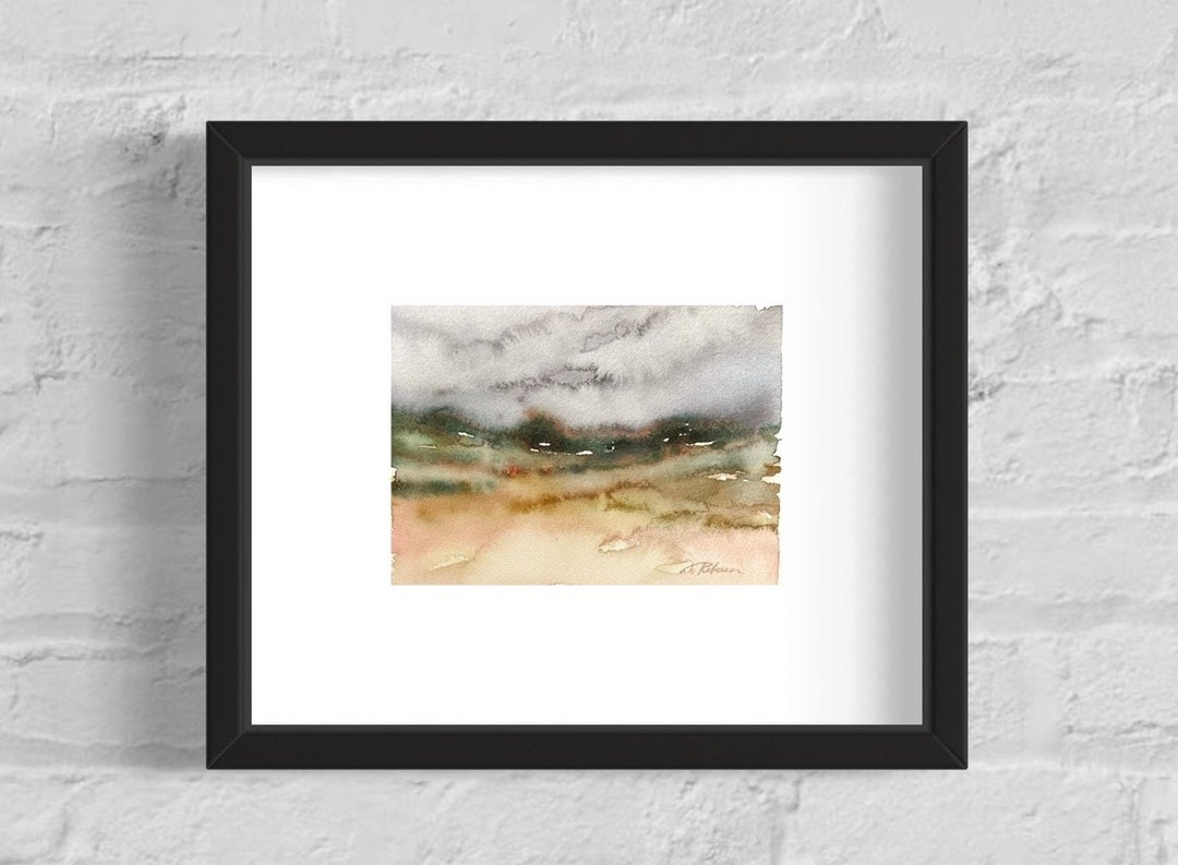 Small 5x7" Original Landscape Watercolor Art, Abstract Moody Mountain ...