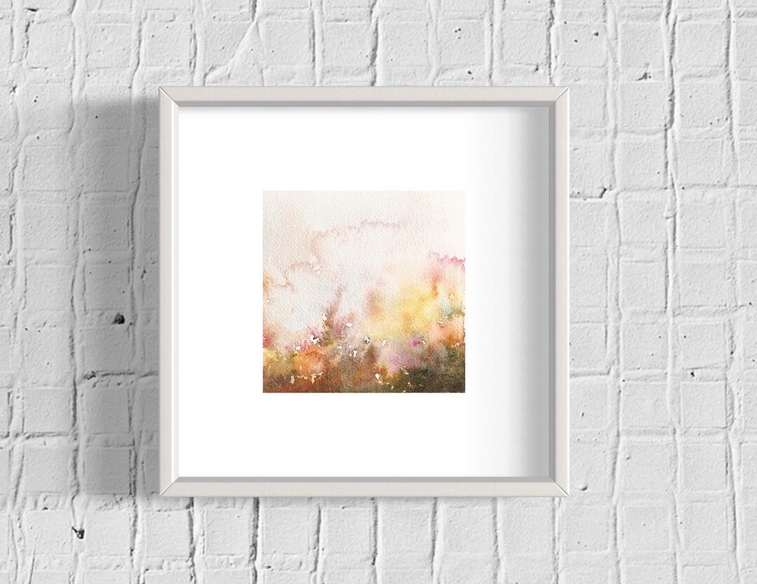 Small Original Pink and Rusty Watercolor Painting, Abstract Floral Rust ...