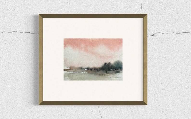 Small 5x7” Original Abstract Landscape Painting, Modern Moody Loose ...