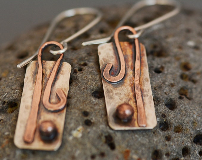 Sterling Silver and Copper Mixed Metal Hammered Rectangle - Etsy