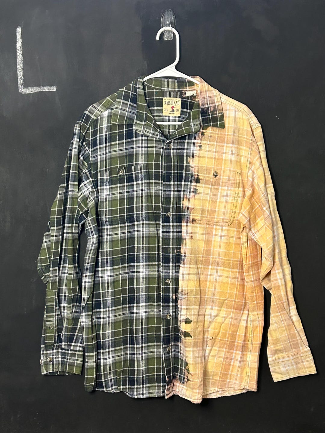 Bleach Dyed Distressed Split Green Flannel - Large Tall - Etsy