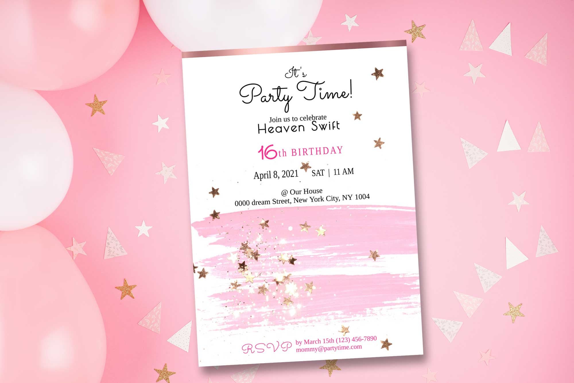Girl's Birthday Party Invitation Template Set, Printable Birthday ...