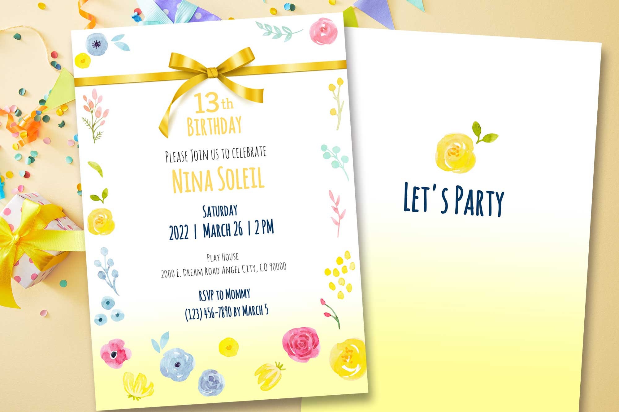 Spring Birthday Party Invitation Template Set, Printable Birthday ...