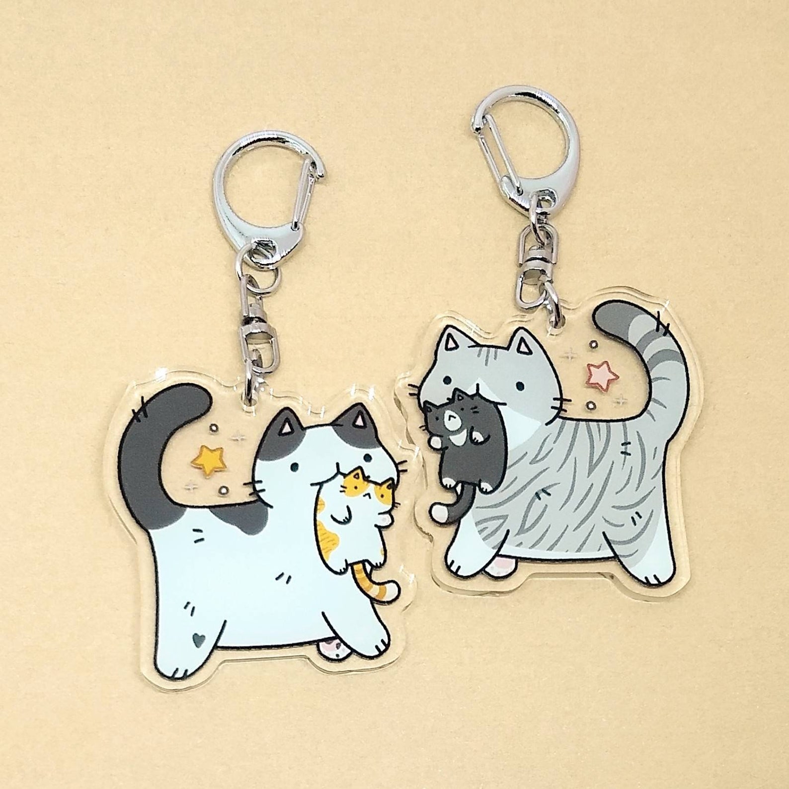 Mom Cat With Kitten Keychain Cute Kitty Cat Keyring Double - Etsy