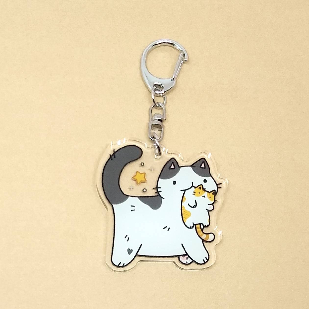 Mom Cat With Kitten Keychain Cute Kitty Cat Keyring Double - Etsy