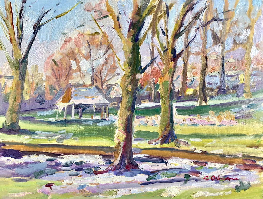 Irish Landscape Art, Oil Painting, Spring Snowfall at the Park ...