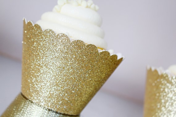 Gold Cupcake Wrappers, Glitter Cupcake Holders, Wedding Cupcake ...