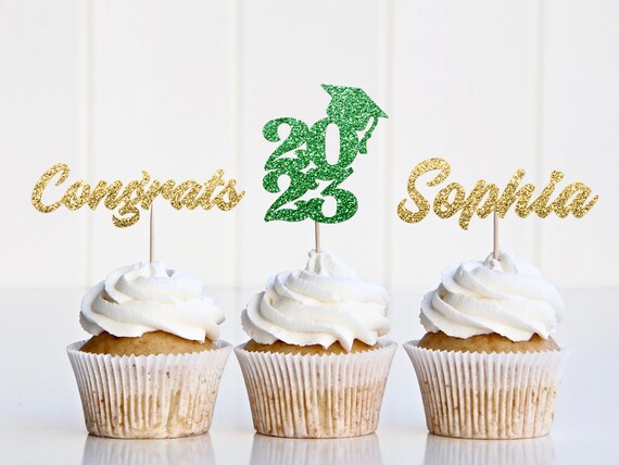 Custom Graduation Cupcake Toppers, Grad Cupcakes, Gold Cupcake Toppers ...