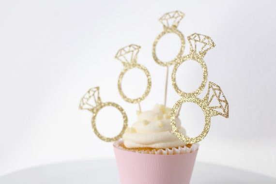 Wedding Diamond Ring Cupcake Toppers Bachelorette Engagement Paper ...
