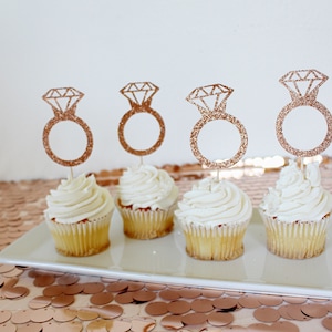 Ring Cupcake Topper, Rose Gold, Bridal Shower Cupcake Toppers ...