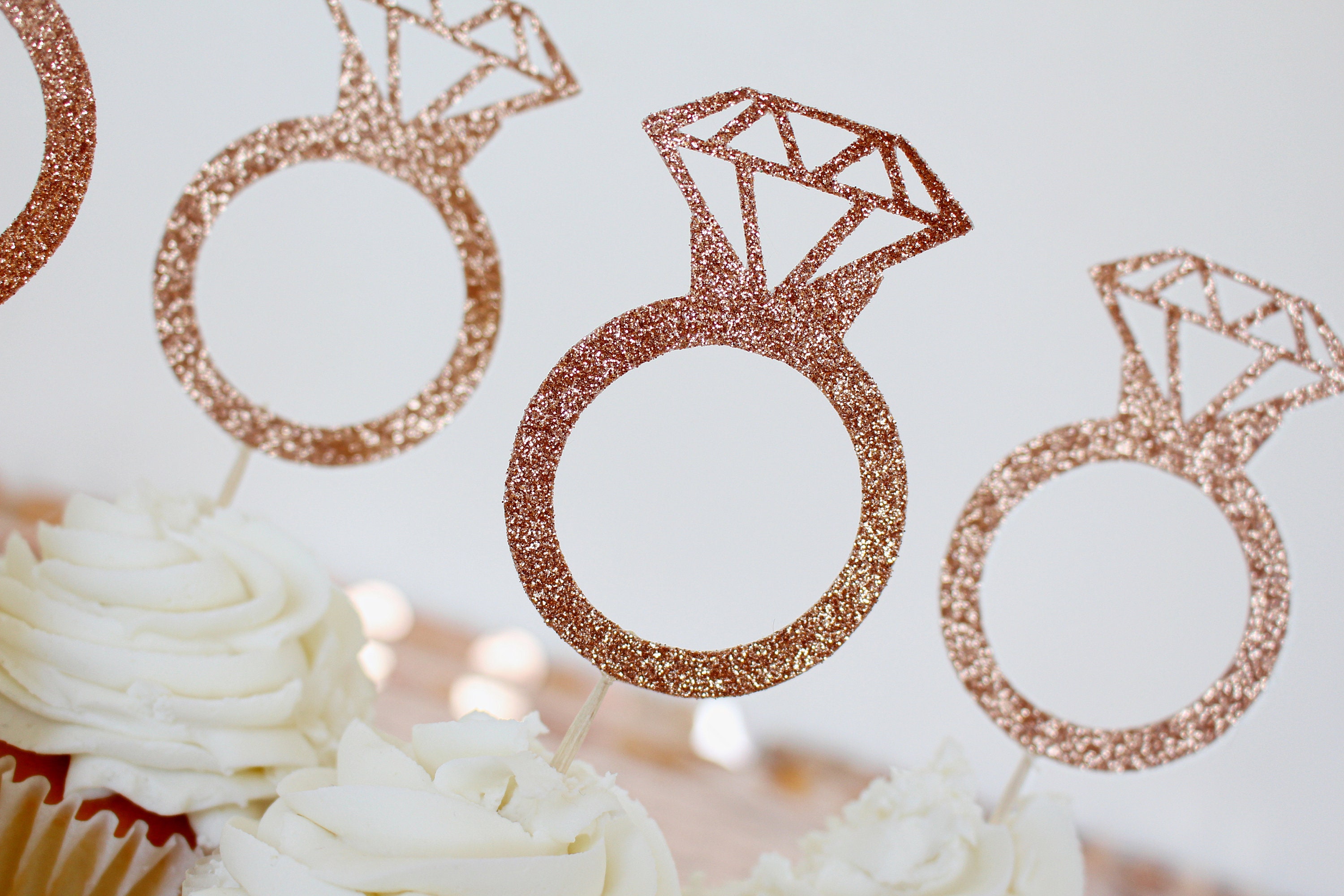 Ring Cupcake Topper Rose Gold Bridal Shower Cupcake Toppers - Etsy