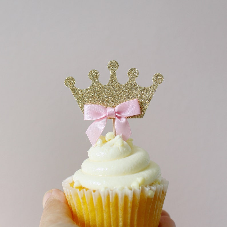 Crown Cupcake Toppers Princess Party Decorations Pink and | Etsy