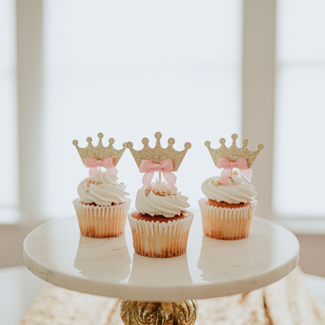 Crown Cupcake Toppers, Princess Party Decorations, Pink and Gold ...
