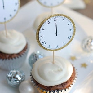 New Year's Eve Glitter Clock Cupcake Toppers - Set of 12 - Etsy