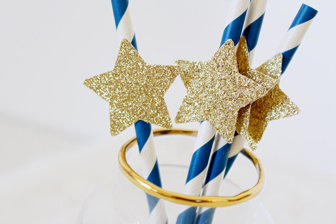 Twinkle Little Star Baby Sprinkle Decor - Navy Blue Star Straws, Set of ...