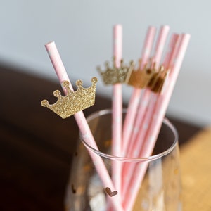 Pink and Gold Princess Crown Party Straws: Elegant Birthday Decor - Etsy