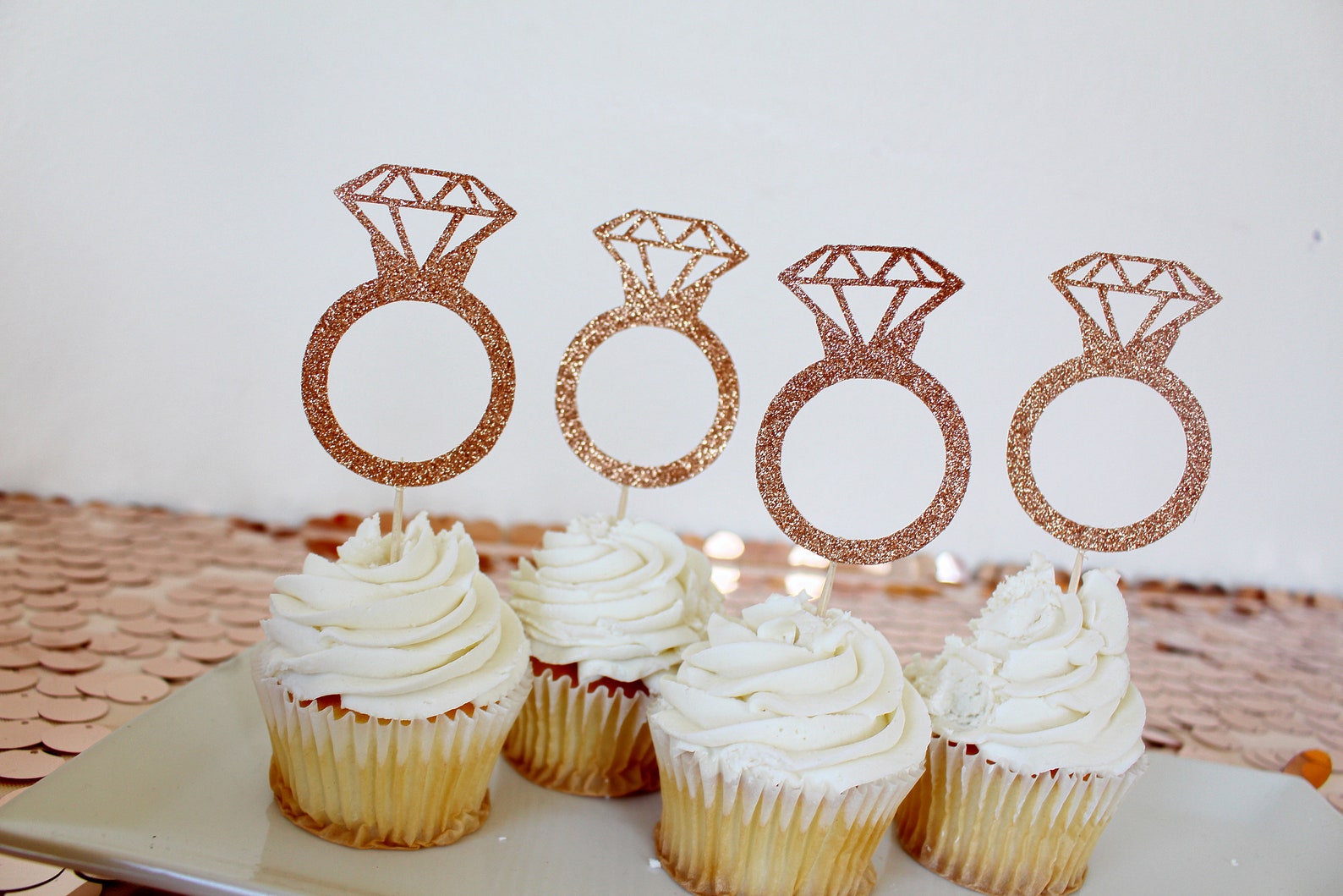 Ring Cupcake Topper Rose Gold Bridal Shower Cupcake Toppers | Etsy