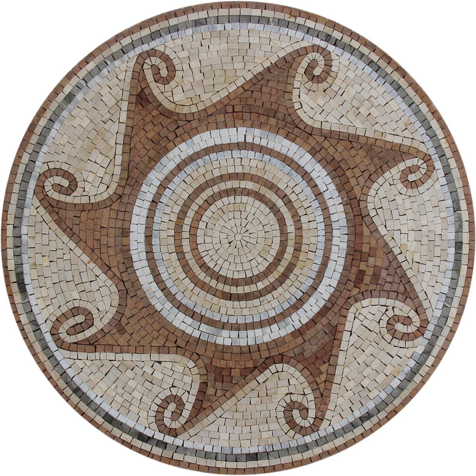 Brick and Cream Wave Design Round Floor Art 28 Marble Mosaic MD2012 - Etsy