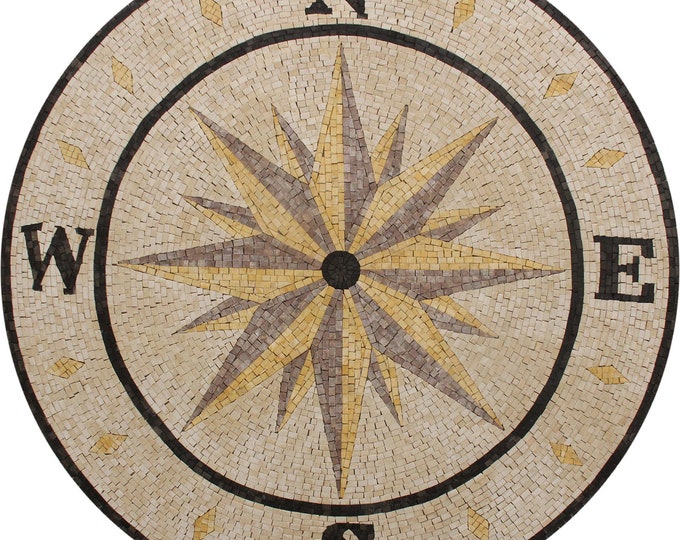 Nautical Compass Floor Tile Design 45" Marble Mosaic MD1722 - Etsy