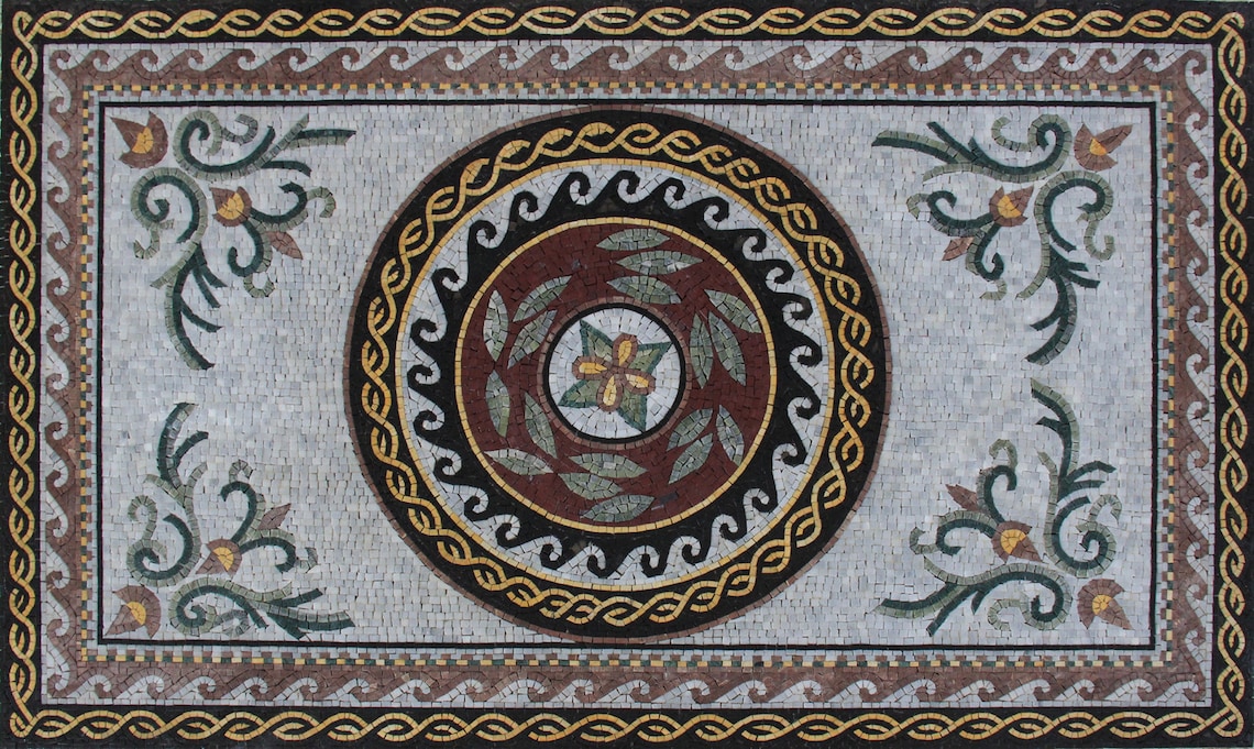 Classic Framed Ancient Roman Rug 69x41 Marble Mosaic CR1291 - Etsy