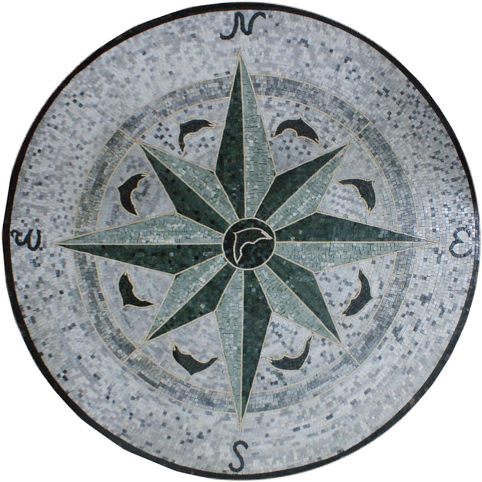 Green Dolphin Star Round COMPASS LARGE 60 Medallion Marble Mosaic ...