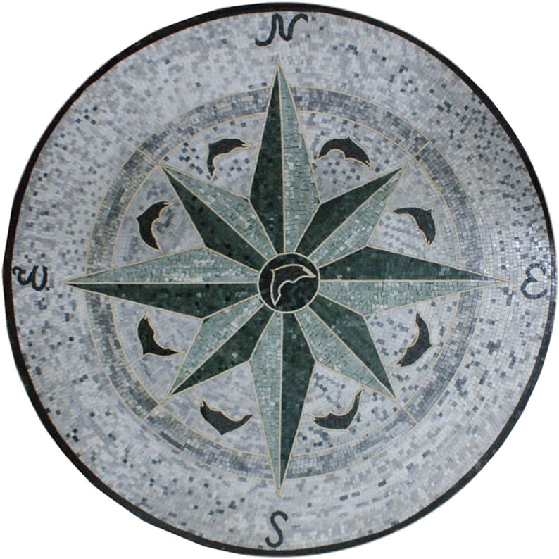 Green Dolphin Star Round COMPASS LARGE 60 Medallion Marble Mosaic ...