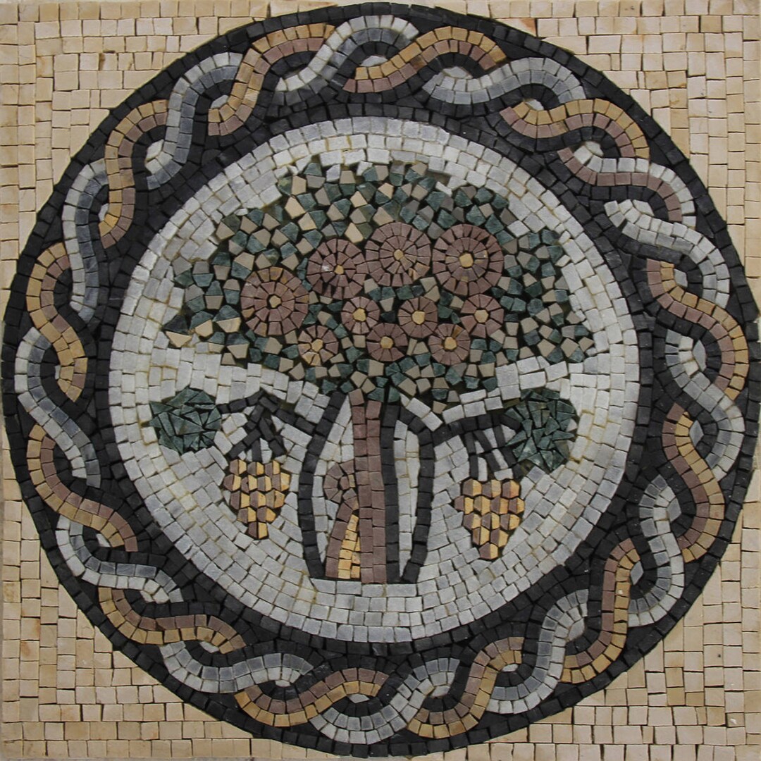 Tree of Life Arbor Tree Floral Grapes 18"x18" Decoration Marble Mosaic ...