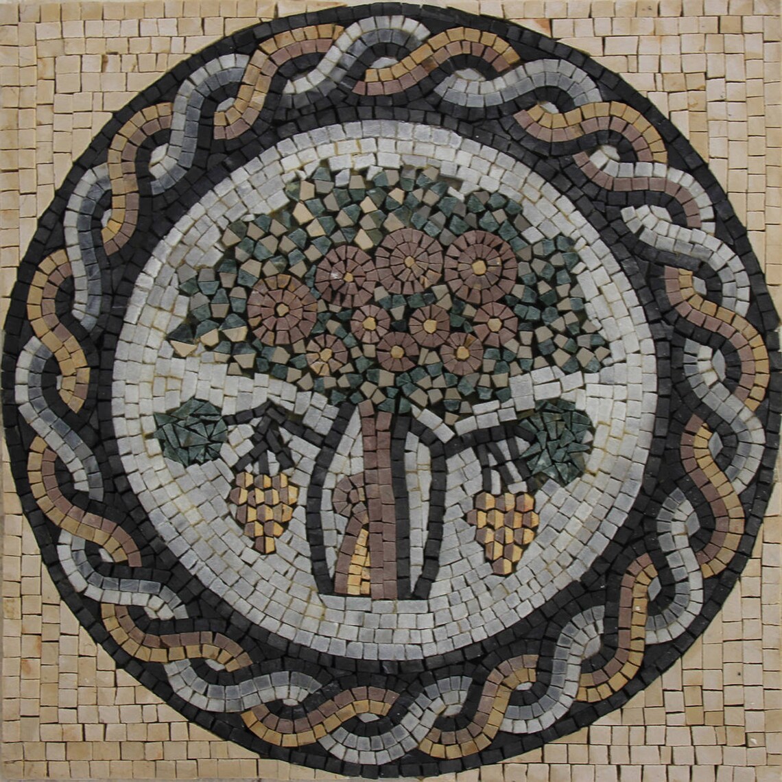 Tree of Life Arbor Tree Floral Grapes 18x18 Decoration Marble Mosaic ...