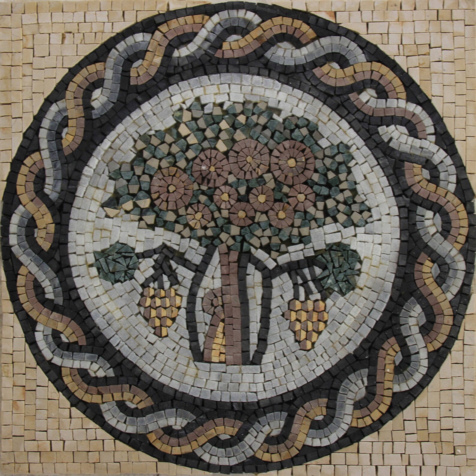 Tree of Life Arbor Tree Floral Grapes 18x18 Decoration Marble Mosaic ...
